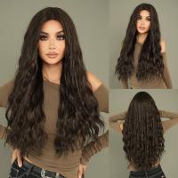 China 30 Inch Long Deep Wave Synthetic Wig Natural Black High Temperature Fiber Machine Made Women for sale