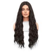 China 30 Inch Long Deep Wave Synthetic Wig Natural Black High Temperature Fiber Machine Made Women for sale