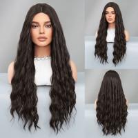 China 30 Inch Long Deep Wave Synthetic Wig Natural Black High Temperature Fiber Machine Made Women for sale