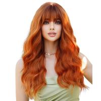 China 26 Inch Long Body Wave Dark Root Orange Synthetic Wig High Temperature Fiber Machine Made for sale