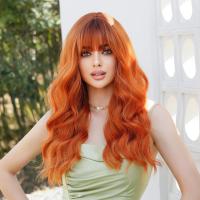 China 26 Inch Long Body Wave Dark Root Orange Synthetic Wig High Temperature Fiber Machine Made for sale