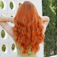 China 26 Inch Long Body Wave Dark Root Orange Synthetic Wig High Temperature Fiber Machine Made for sale