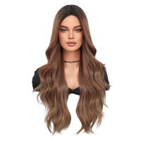 China Long Body Wave Dark Root Brown Synthetic Wig 28 Inch High Temperature Fiber for Women for sale
