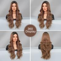 China Long Body Wave Dark Root Brown Synthetic Wig 28 Inch High Temperature Fiber for Women for sale