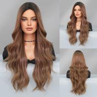 China Long Body Wave Dark Root Brown Synthetic Wig 28 Inch High Temperature Fiber for Women for sale