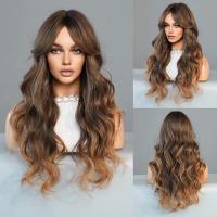 China Fashion Long Body Wave Highlighted Brown Blonde Synthetic Wig 24 Inch for Women for sale