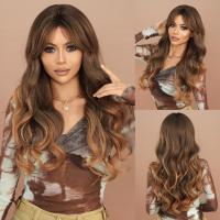 China Fashion Long Body Wave Highlighted Brown Blonde Synthetic Wig 24 Inch for Women for sale