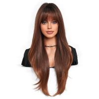 China Fashion Long Body Wave Dark Root Hair Brown Synthetic Wig 26 Inch for Women for sale