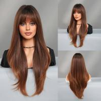 China Fashion Long Body Wave Dark Root Hair Brown Synthetic Wig 26 Inch for Women for sale
