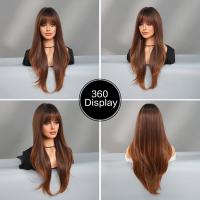 China Fashion Long Body Wave Dark Root Hair Brown Synthetic Wig 26 Inch for Women for sale