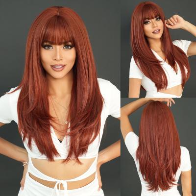 China Fashion Long Body Wave Hair Auburn Synthetic Wig 26 Inch for Women for sale