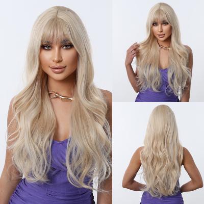 China Blonde Body Wave Synthetic Wig 28 Inch Long Hair Women Heat Resistant for sale