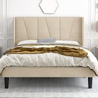 China Queen Size Tufted Storage Platform Bed With Modern Geometric Wingback Headboard for sale