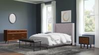 China Modern Plywood Upholstered Storage Platform Bed Full / Queen / King Size Grey Linen Fabric for sale