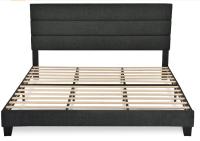 China King Size Fabric Tufted Bed With Storage With Headboard And Wooden Slats for sale
