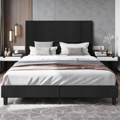 China Manufacturer Upholstered Storage Platform Bed With Tufted Velvet Headboard Mattress Foundation for sale