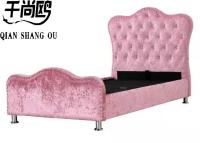 China Pink Broken Velvet Fabric Upholstered Soft Floor Princess Bed Diamond Button for sale