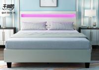 China Modern LED Headboard Bed , Solid Wood Leather Bed European Style for sale