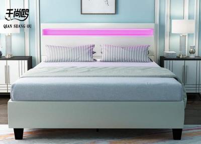 China Modern LED Headboard Bed , Solid Wood Leather Bed European Style for sale