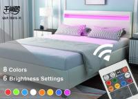 China Modern LED Headboard Bed , Solid Wood Leather Bed European Style for sale