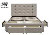 China Velvet Double Padded Storage Bed , Light Grey Bed Frame With Drawers for sale