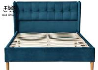 China Newest double size square stitched wing back tufted headboard fabric upholstered platform bed for sale