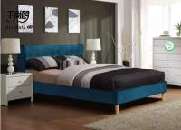 China Newest double size square stitched wing back tufted headboard fabric upholstered platform bed for sale