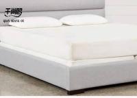 China Black Legs Gray Tufted Platform Bed , Apartment Leather Floor Bed for sale