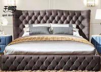 China Modern American style brown leather velvet bed wooden frame bed frame double king bedroom for sale