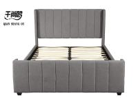 China Double Linen Upholstered Bed Grey Color Matching Furniture Solid Wood Frame Bed for sale