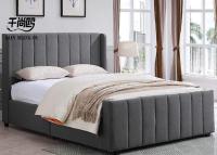 China Double Linen Upholstered Bed Grey Color Matching Furniture Solid Wood Frame Bed for sale