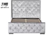 China Silver Ice Velvet Bed , Upholstered Tufted Queen Bed With Headboard Wings for sale