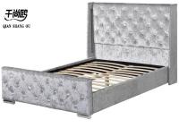 China Silver Ice Velvet Bed , Upholstered Tufted Queen Bed With Headboard Wings for sale