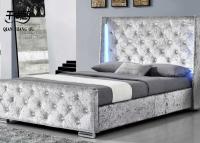 China Silver Ice Velvet Bed , Upholstered Tufted Queen Bed With Headboard Wings for sale