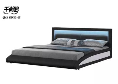 China Luxury Leather LED Upholstered Bed Customized With Pillows / Light Emitting Lamp for sale
