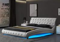 China European Leather LED Bed , Crystal Buckle Luminous Soft King Size Bed for sale