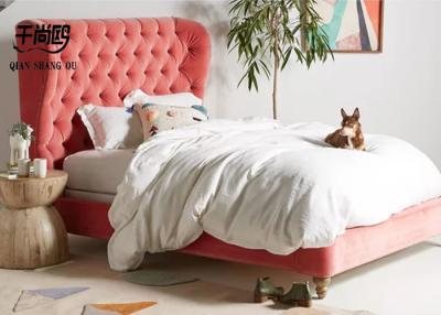 China Low Profile Tufted Upholstered Standard Bed With Headboard Wing Panel for sale