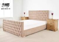 China Buckle Shape Tufted Double Bed Frame Home Furnishing with Metal Legs for sale