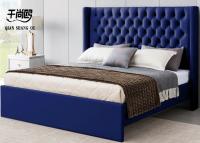 China Button Tufted Upholstered Bed , Dutch Velvet King Size Double Bed for sale