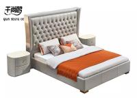 China Handmade Pleated Upholstered Bed Frame Double Metal Rivet Custom Upholstered Platform Bed for sale