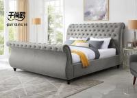 China Classic Metal Rivet King Size Platform Sleigh Beds / Upholstered Double Bed Frame for sale