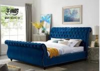 China Classic Metal Rivet King Size Platform Sleigh Beds / Upholstered Double Bed Frame for sale