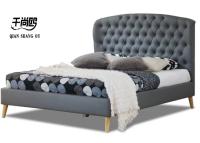 China Grey Luxury Linen Upholstered Bed Frame with Lila Buckle Solid Wood Legs for sale