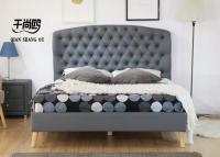 China Grey Luxury Linen Upholstered Bed Frame with Lila Buckle Solid Wood Legs for sale