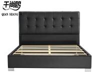 China Classic low-key black leather line stitching bedroom upholstered platform bed for sale