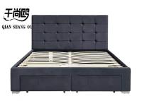 China Professional factory Design Modern Light Grey Velvet Fabric Double Size Upholstered Storage Platform Bed for sale