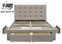 China Professional factory Design Modern Light Grey Velvet Fabric Double Size Upholstered Storage Platform Bed for sale