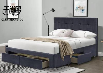 China Professional factory Design Modern Light Grey Velvet Fabric Double Size Upholstered Storage Platform Bed for sale