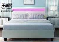 China 8 Color Changing lED light headboard bed , White Leather Upholstered Bed for sale