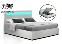 China LQD Reading LED Upholstered Bed / Modern Leather Bed Frame for sale